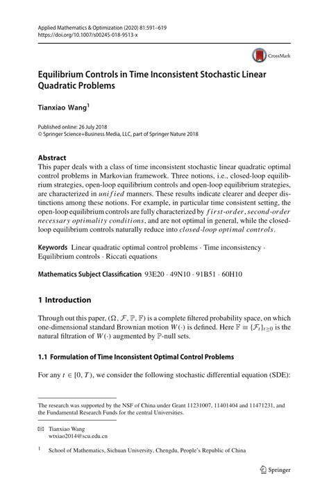 Pdf Equilibrium Controls In Time Inconsistent Stochastic Linear