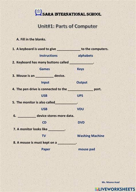 Parts Of Comput Free Interactive Worksheets 1374824