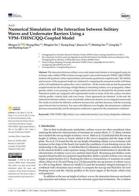 Pdf Numerical Simulation Of The Interaction Between Solitary Waves And Underwater Barriers