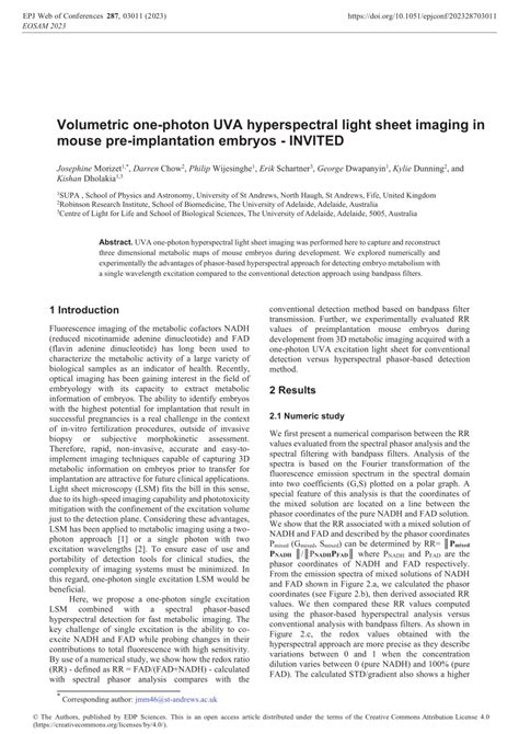 Pdf Volumetric One Photon Uva Hyperspectral Light Sheet Imaging In Mouse Pre Implantation