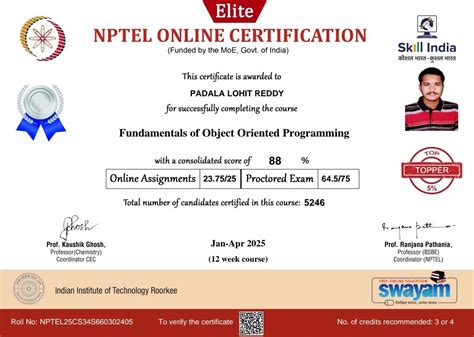 Nptel Iitroorkee Objectorientedprogramming Oop Certification Padala Lohit Reddy