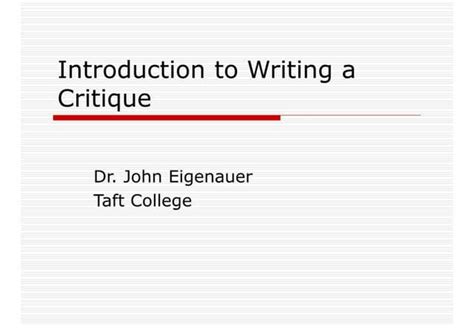 Introduction To Writing A Critique Pdf