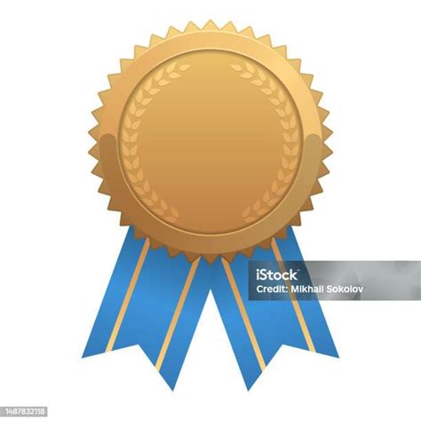 하이라이트와 월계관 금색 줄무늬가 있는 파란색 리본이 있는 크라운 금상 메달 원형 펜던트에 대한 스톡 벡터 아트 및 기타 이미지 원형 펜던트 1위 가격 Istock