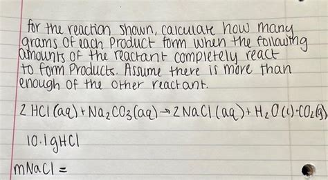 solved for the reaction shown calculate how many grams of