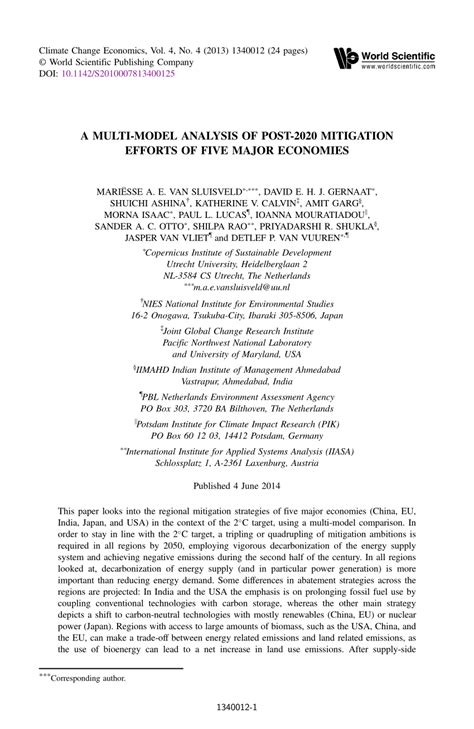 Pdf A Multi Model Analysis Of Post 2020 Mitigation Efforts Of Five Major Economies