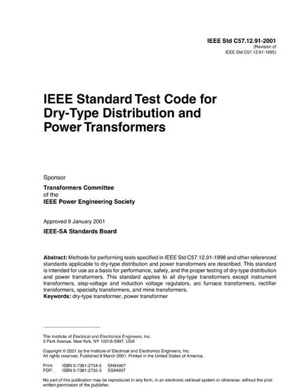 IEEE C57 12 91 2001 IEEE Standard Test Code For Dry Type Distribution And Power Transformers