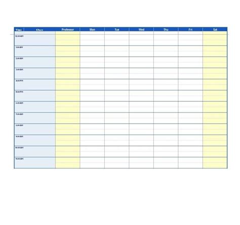 Free College Class Schedule Templates Daily Weekly And Monthly