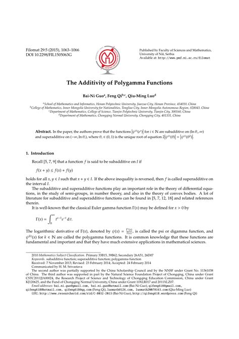 Pdf The Additivity Of Polygamma Functions