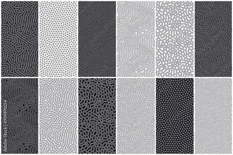 Set Of Organic Seamless Patterns With Rounded Lines Drips Diffusion Reaction Background