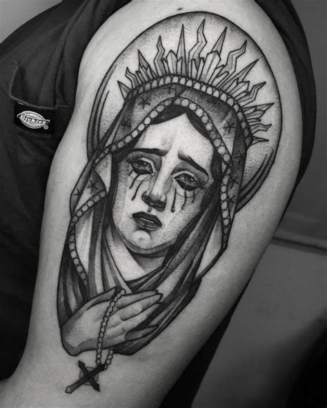 Tattoo Virgin Mary Crying With Sacred Grace Design