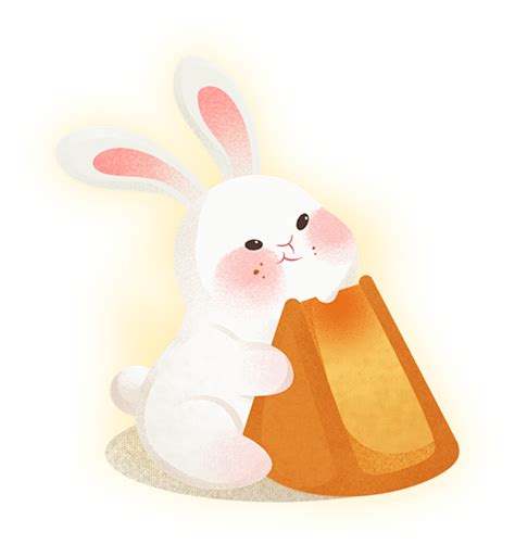 中秋节吃月饼渐变写实插画 吃月饼的兔兔