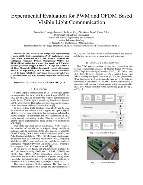 Pdf Experimental Evaluation For Pwm And Ofdm Based Visible Light Communication