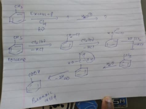 Toluene Reacts With Excess Of Cl 2 In Presence Of Sunlight To Give A Product Which On Hydrolysis