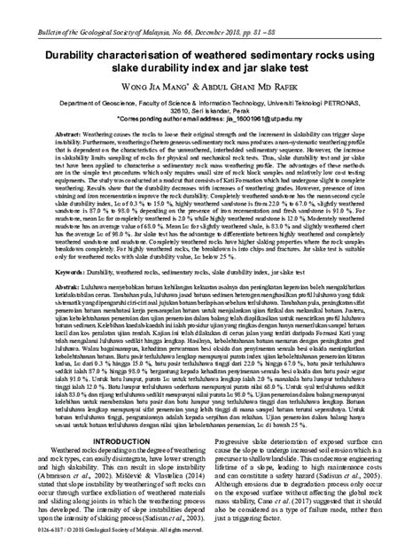 pdf durability characterisation of weathered sedimentary rocks using