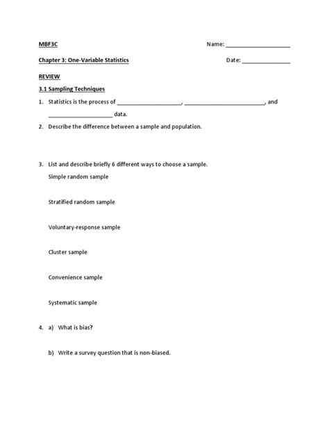 Mbf3c Ch 3 Review Lesson Pdf Mean Histogram