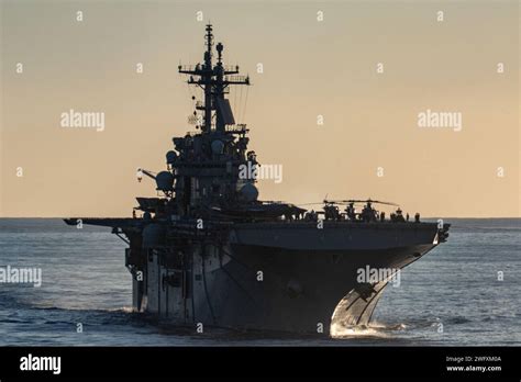 The Wasp Class Amphibious Assault Ship Uss Boxer Lhd4 Steams In The