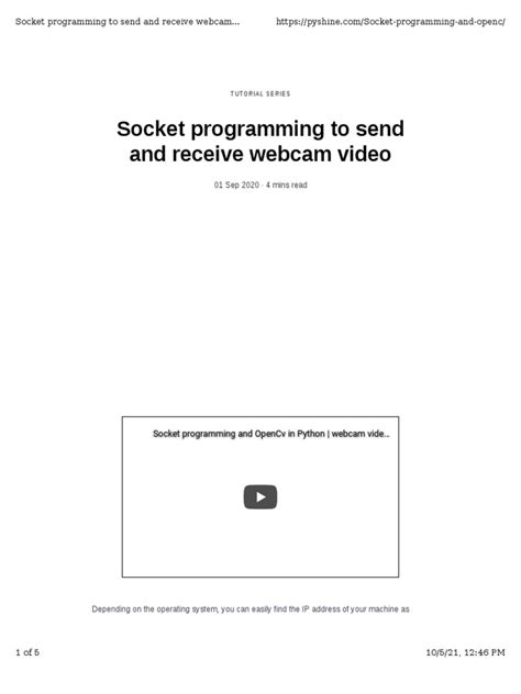 Socket Programming To Send And Receive Webcam Pdf Network Socket Port Computer Networking