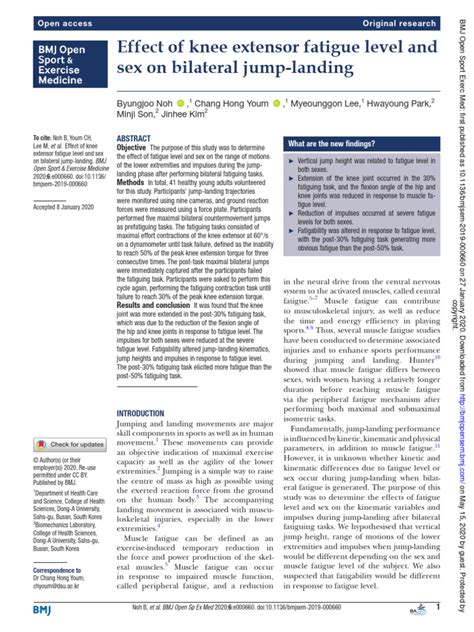Noh2020effect Of Knee Extensor Fatigue Level And Sex On Bilateral Jump