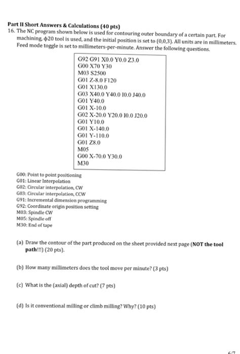 Solved The Nc Program Shown Below Is Used For Contouring