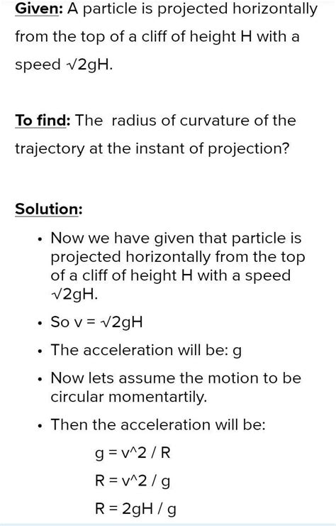 a particle is projected horizontally from the top of a cliff of height
