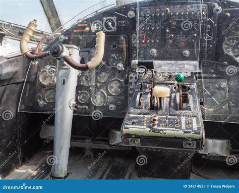 Inside The Cockpit Of A Vintage Small Jet Plane Stock Image Image Of