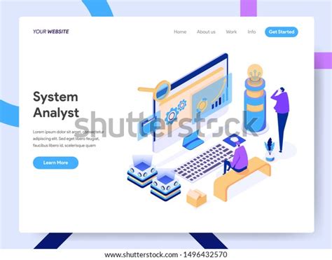 Landing Page Template Data Analyst Isometric Stock Vector Royalty Free