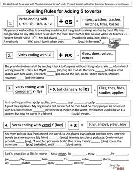 ELL Adding S Or ES To Verbs In Present Simple Spelling Practice All Levels