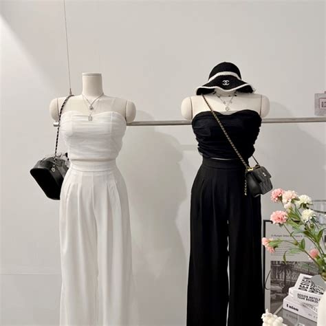 이프유마인 탑팬츠set페미닌 여름 부케 크롭 하트넥 셔링 쉬폰 튜브탑 나시 핀턱 와이드 슬랙스 팬츠 투피스 세트