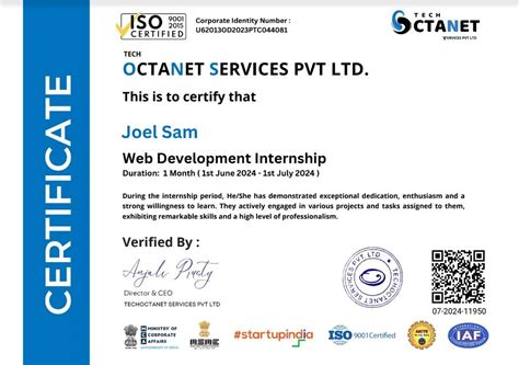 Joel Sam On Linkedin Internship Octanet Webdevelopment Learningexperience Careergrowth