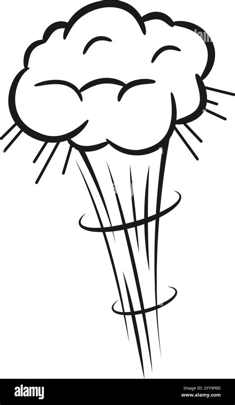 Cartoon Explosion Smoke Cloud Expanding And Swirling Downwards Featuring A Hand Drawn Black And