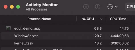egui demo app with glium integration using lots of cpu when in continuous mode and minimized on