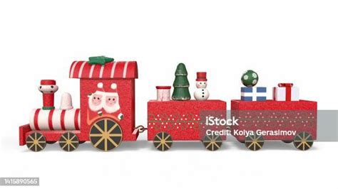 흰색 배경에 장난감과 선물이 달린 크리스마스 기차 3d 렌더링 0명에 대한 스톡 사진 및 기타 이미지 0명 겨우살이과