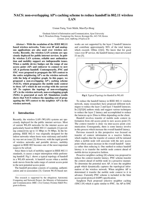 Pdf Nacs Non Overlapping Aps Caching Scheme To Reduce Handoff In