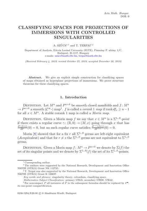 Pdf Classifying Spaces For Projections Of Immersions With Controlled