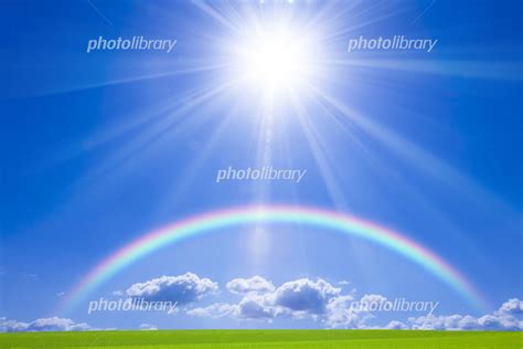 草原と青空に虹と太陽 写真素材 [ 7154787 ] フォトライブラリー Photolibrary