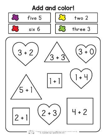 Color By Code Single Digit Addition Worksheets Itsy Bitsy Fun
