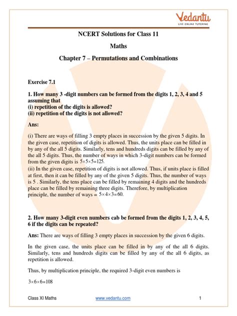 Class 11 Maths Permutations And Combinations Part 2 Pdf Permutation Consonant