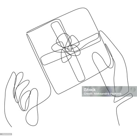 단일 연속 한 선 드로잉 손 들고 포장 된 선물 상자 리본 선형 새해 그림입니다 편집 가능한 획 개념에 대한 스톡 벡터 아트 및 기타 이미지 Istock