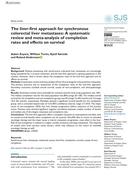 Pdf The Liver First Approach For Synchronous Colorectal Liver Metastases A Systematic Review