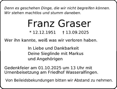 Traueranzeigen Von Franz Graser Schwaebische De Trauerportal