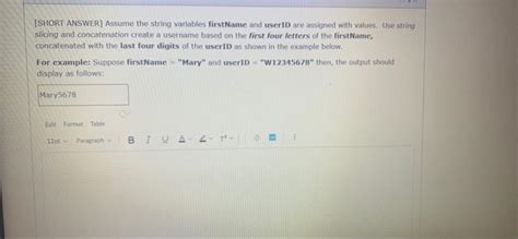 Solved Short Answer Assume The String Variables Firstname