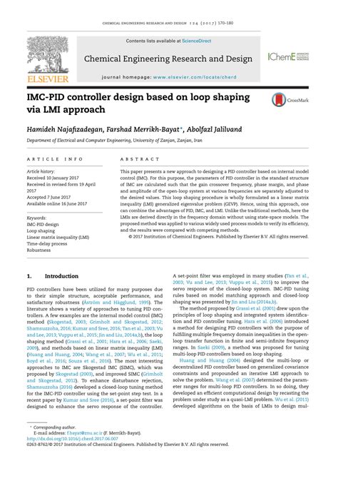 Pdf Imc Pid Controller Design Based On Loop Shaping Via Lmi Approach