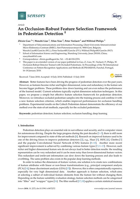 Pdf An Occlusion Robust Feature Selection Framework In Pedestrian