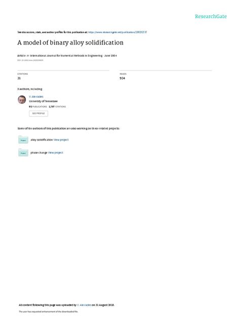 A Model Of Binary Alloy Solidification Pdf