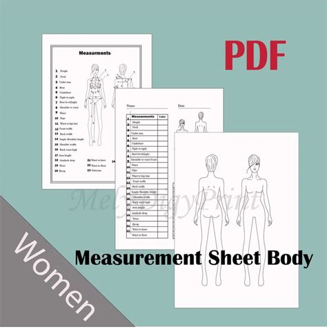 Printable Womens Body Measurement Sheet Fashion Designer Template