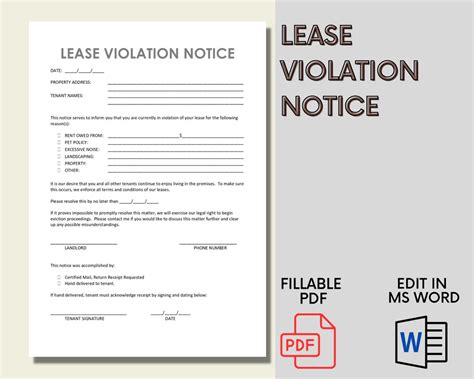 Landlord Lease Violation Notice Microsoft Word Landlord Template