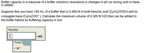 Solved Buffer Capacity Is A Measure Of A Buffer Solution S Chegg Com