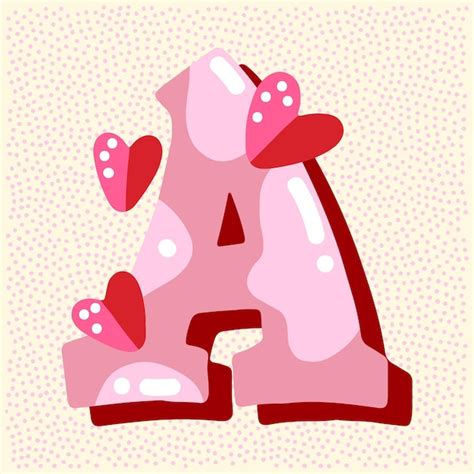 캔디 핑크 광택 글꼴 디자인 파스텔 핑크와 종이 하트 장식 문자 Abc Sweets For Girls Letter A 프리미엄 벡터
