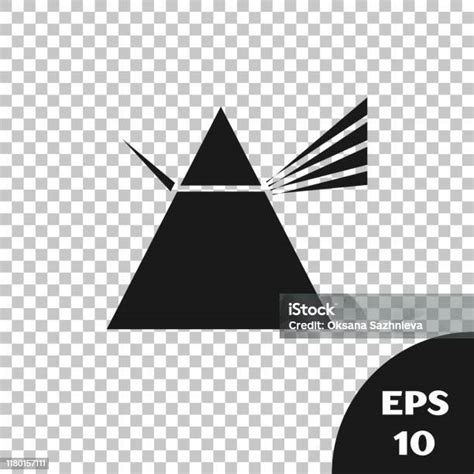 투명 한 배경에 격리 된 프리즘 아이콘의 검은 빛 광선 유리 프리즘에 레이 무지개 스펙트럼 분산 광학 효과 벡터 일러스트레이션