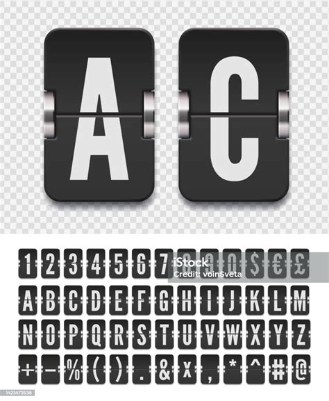 대담한 공항 터미널 기계식 플립 스코어 보드 알파벳 글꼴 항공편 출발 목적지 또는 도착 정보 및 시간표 벡터 일러스트레이션 검은색에 대한 스톡 벡터 아트 및 기타 이미지